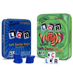 george & company llc lcr (left right center) in blue & dice game in green tin gift set bundle - 2 pack