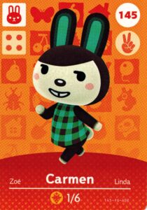 nintendo animal crossing happy home designer amiibo card carmen 145/200 usa version