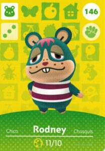 nintendo animal crossing happy home designer amiibo card rodney 146/200 usa version