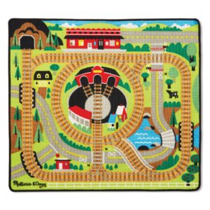 Melissa & Doug Round the Rails Train Rug With 3 Linking Wooden Train Cars (39 x 36 inches)