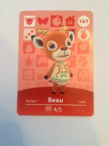 nintendo animal crossing happy home designer amiibo card beau 167/200 usa version