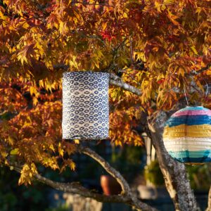 Allsop Home and Garden Soji Tribal Cylinder, LED Outdoor Solar Lantern, Handmade with Weather-Resistant UV Rated Fabric, Stainless Steel Hardware, Chinese Style Light, 1-Count