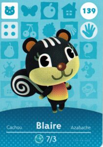 nintendo animal crossing happy home designer amiibo card blaire 139/200 usa version