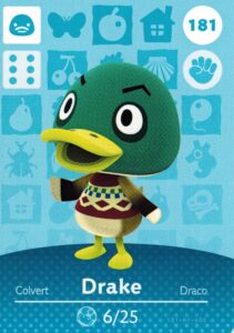 nintendo animal crossing happy home designer amiibo card drake 181/200 usa version