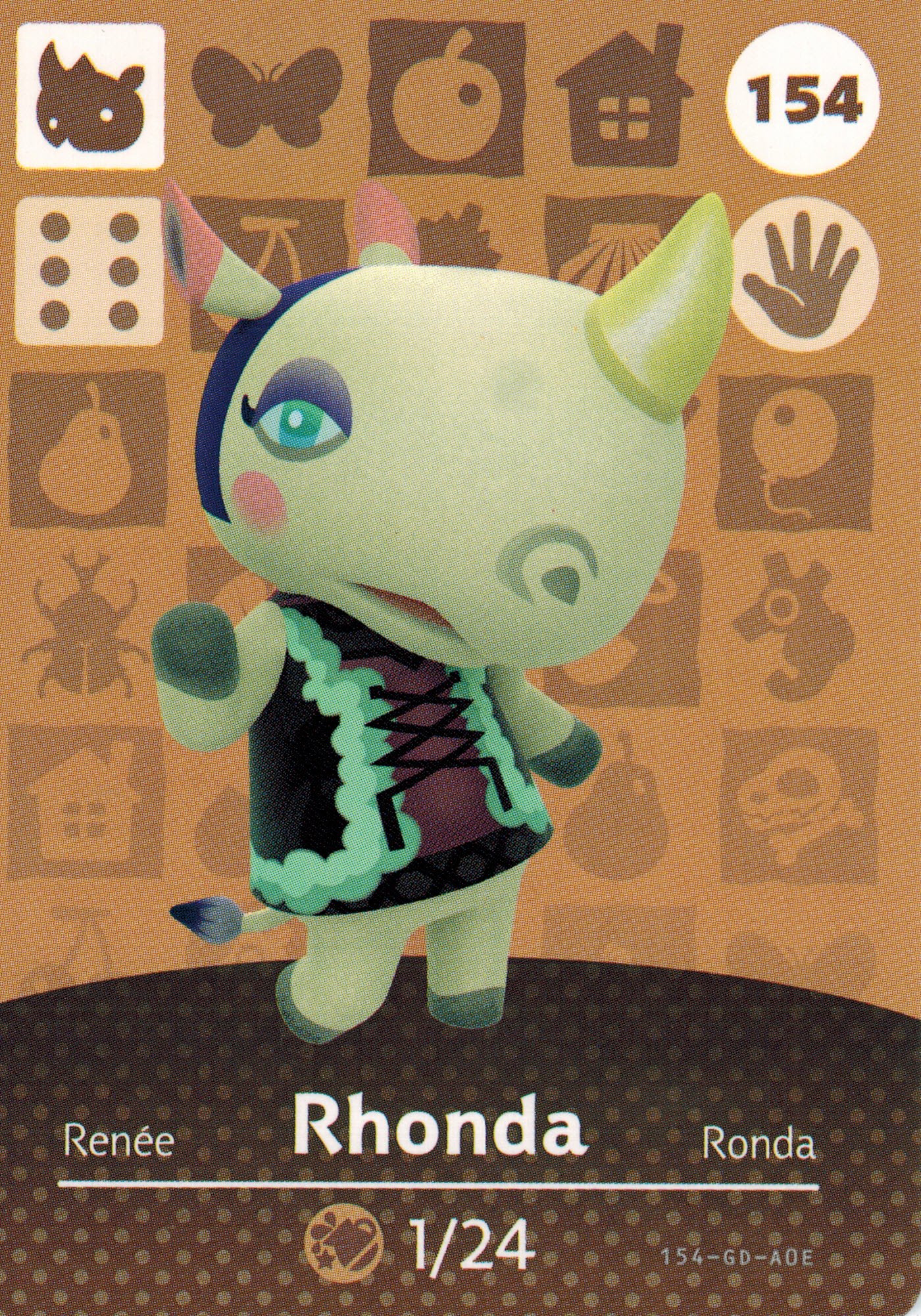 Nintendo Animal Crossing Happy Home Designer Amiibo Card Rhonda 154/200 USA Version