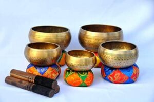 set of 5 hand hammered singing bowls-tibetan singing bowl-meditation bowls, healing bowls