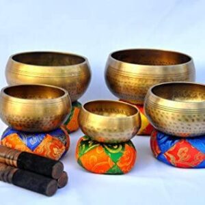 Set of 5 Hand Hammered Singing bowls-tibetan singing bowl-meditation bowls, Healing bowls