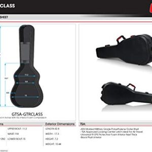 Gator Cases Molded Flight Case for Classical Style Acoustic Guitars with TSA Approved Locking Latch; (GTSA-GTRCLASS)