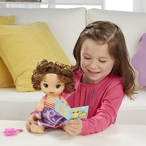 Baby Alive C2695 READY FOR SCHOOL BABY: Brown Hair Baby Doll, School-Themed Dress, Doll Accessories Include Notebook & Brush, Doll For 3-Year-Old Girls and Boys and Up, Multicolor (Amazon Exclusive)