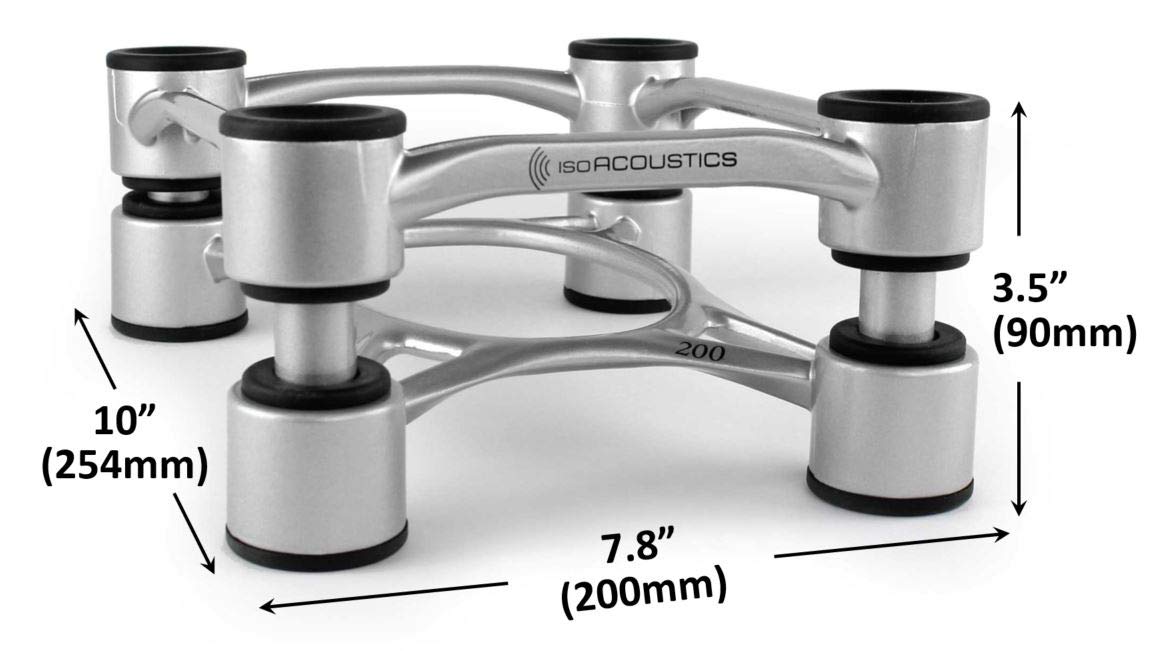 IsoAcoustics Aperta Series Isolation Speaker Stands with Tilt Adjustment: Aperta200 (7.8" x 10") Silver Pair