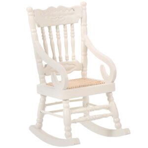 soimiss dollhouse wooden chair, 1:12 dollhouse miniature wooden rocking chair model (white)