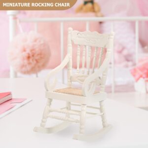 SOIMISS Dollhouse Wooden Chair, 1:12 Dollhouse Miniature Wooden Rocking Chair Model (White)