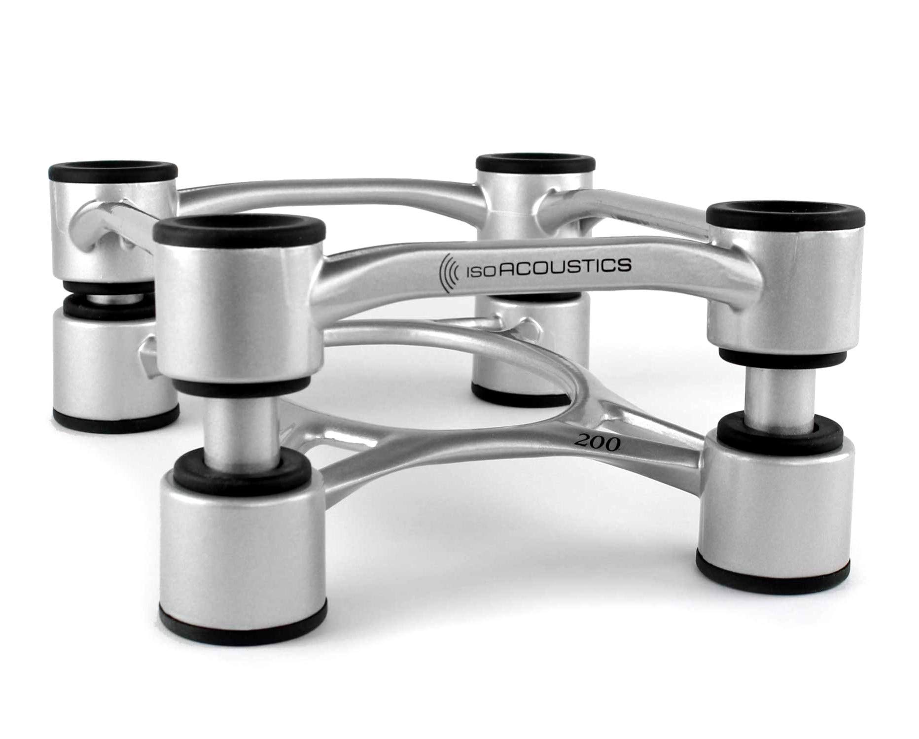 IsoAcoustics Aperta Series Isolation Speaker Stands with Tilt Adjustment: Aperta200 (7.8" x 10") Silver Pair