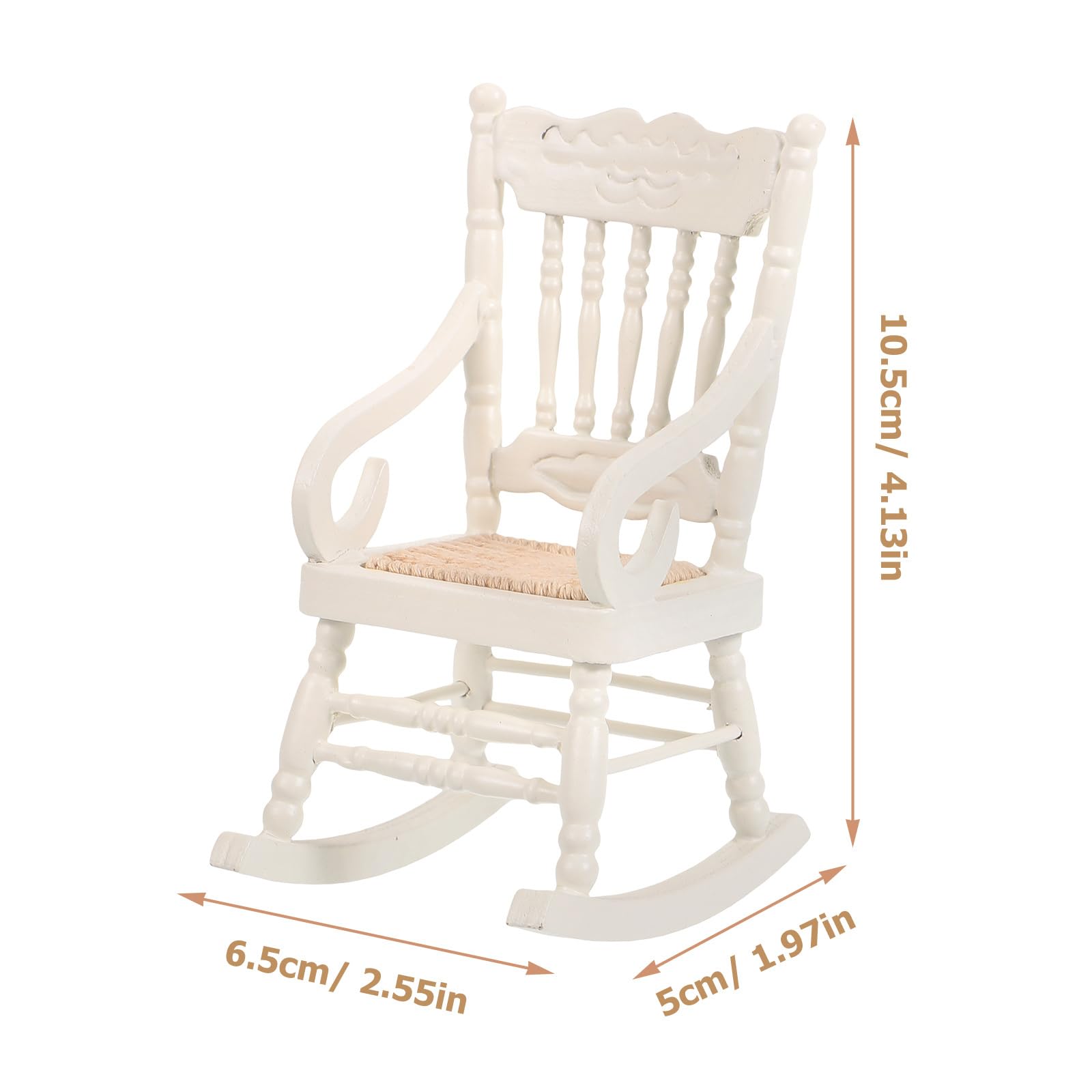 SOIMISS Dollhouse Wooden Chair, 1:12 Dollhouse Miniature Wooden Rocking Chair Model (White)