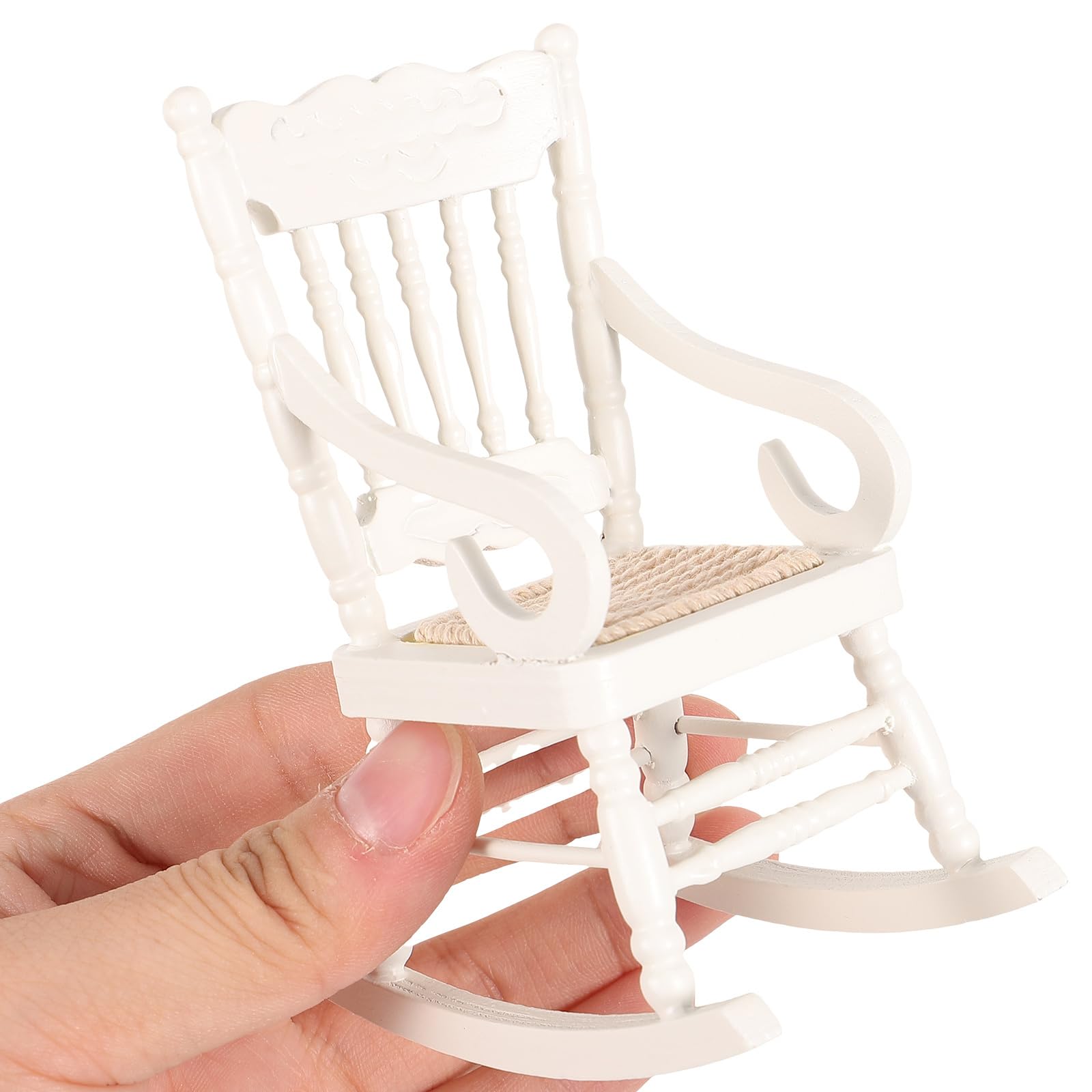 SOIMISS Dollhouse Wooden Chair, 1:12 Dollhouse Miniature Wooden Rocking Chair Model (White)