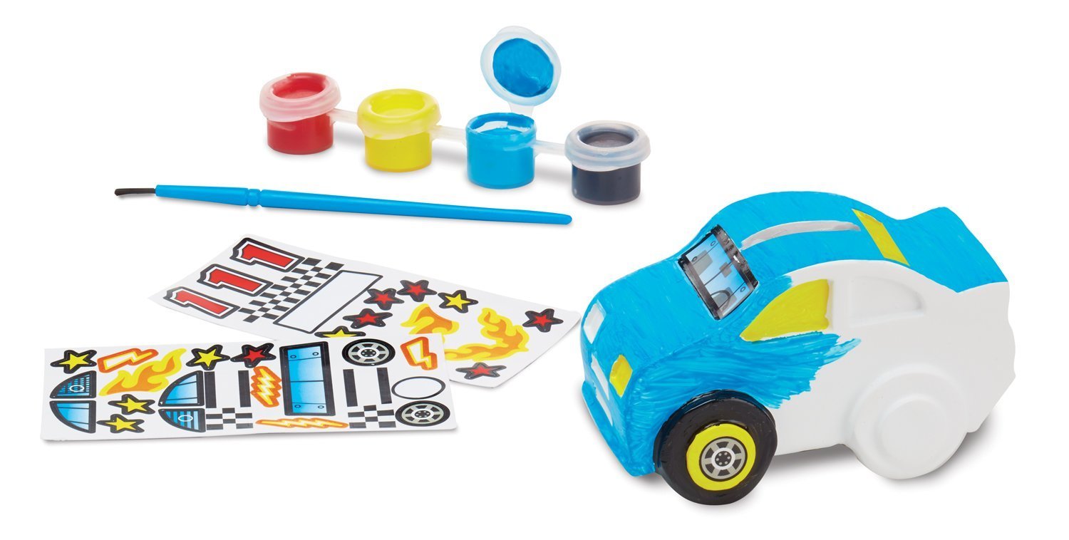 Melissa & Doug Race Car Bank: Decorate-Your-Own Kit & 1 Scratch Art Mini-Pad Bundle (08863)