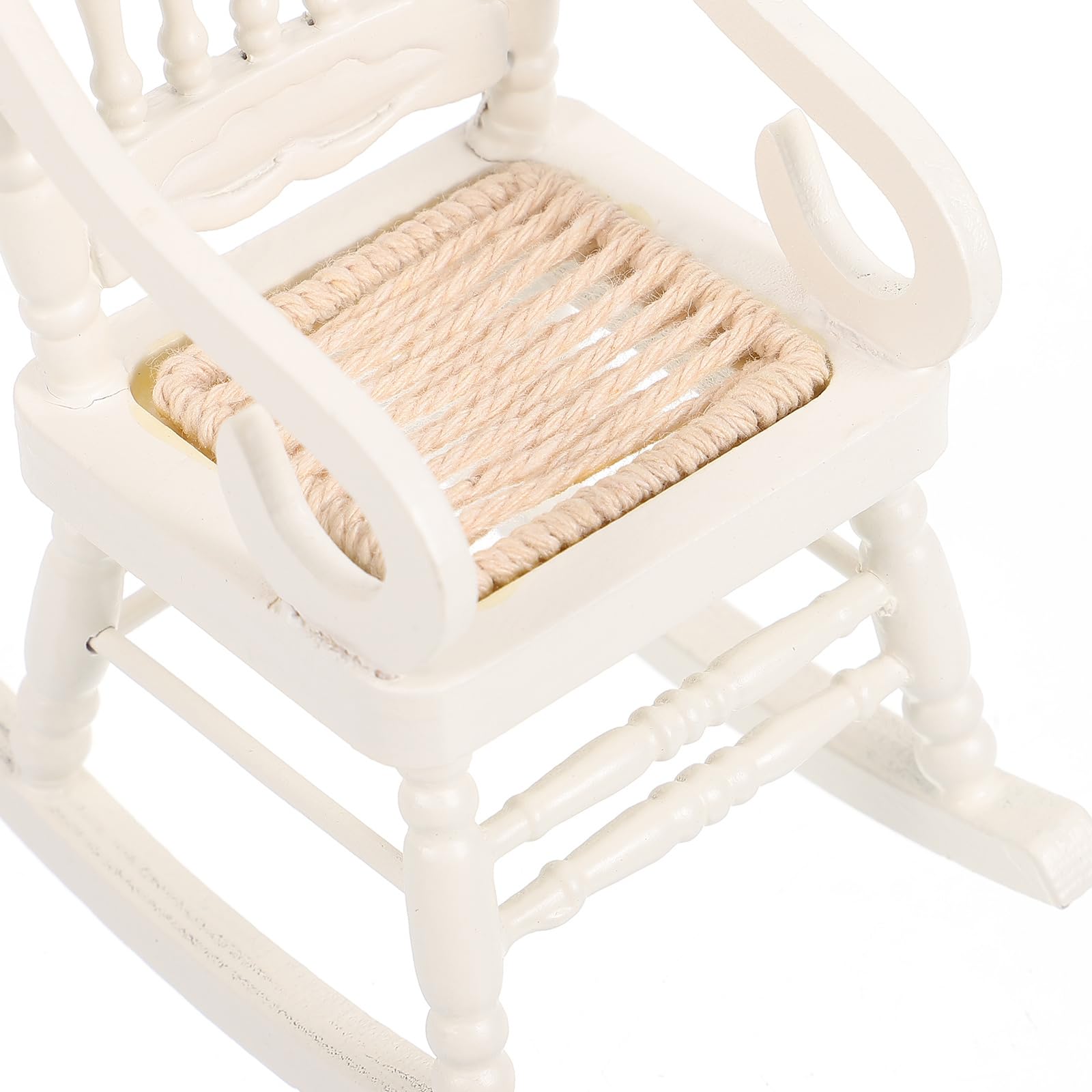 SOIMISS Dollhouse Wooden Chair, 1:12 Dollhouse Miniature Wooden Rocking Chair Model (White)