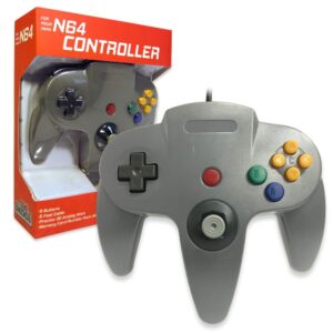 old skool classic wired controller joystick compatible with nintendo 64 n64 game system - grey