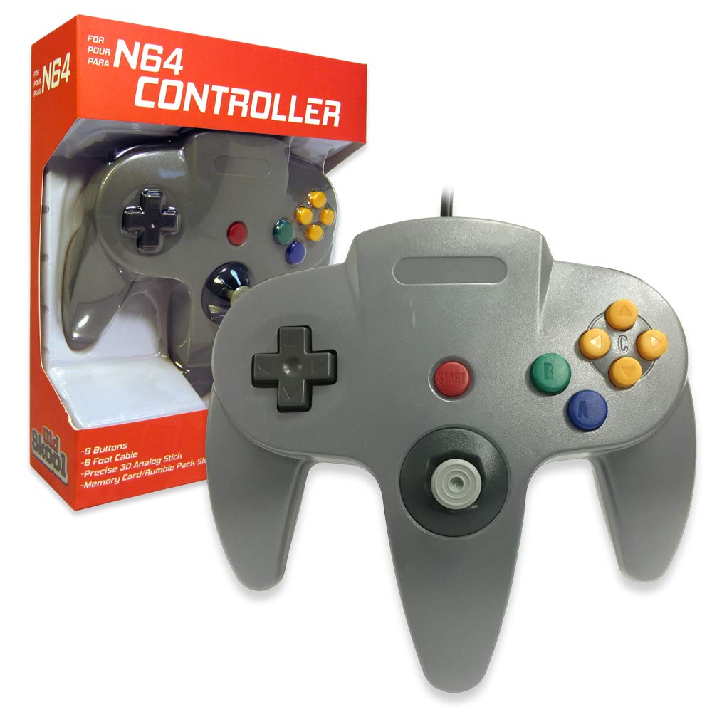 Old Skool Classic Wired Controller Joystick compatible with Nintendo 64 N64 Game System - Grey