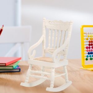 SOIMISS Dollhouse Wooden Chair, 1:12 Dollhouse Miniature Wooden Rocking Chair Model (White)