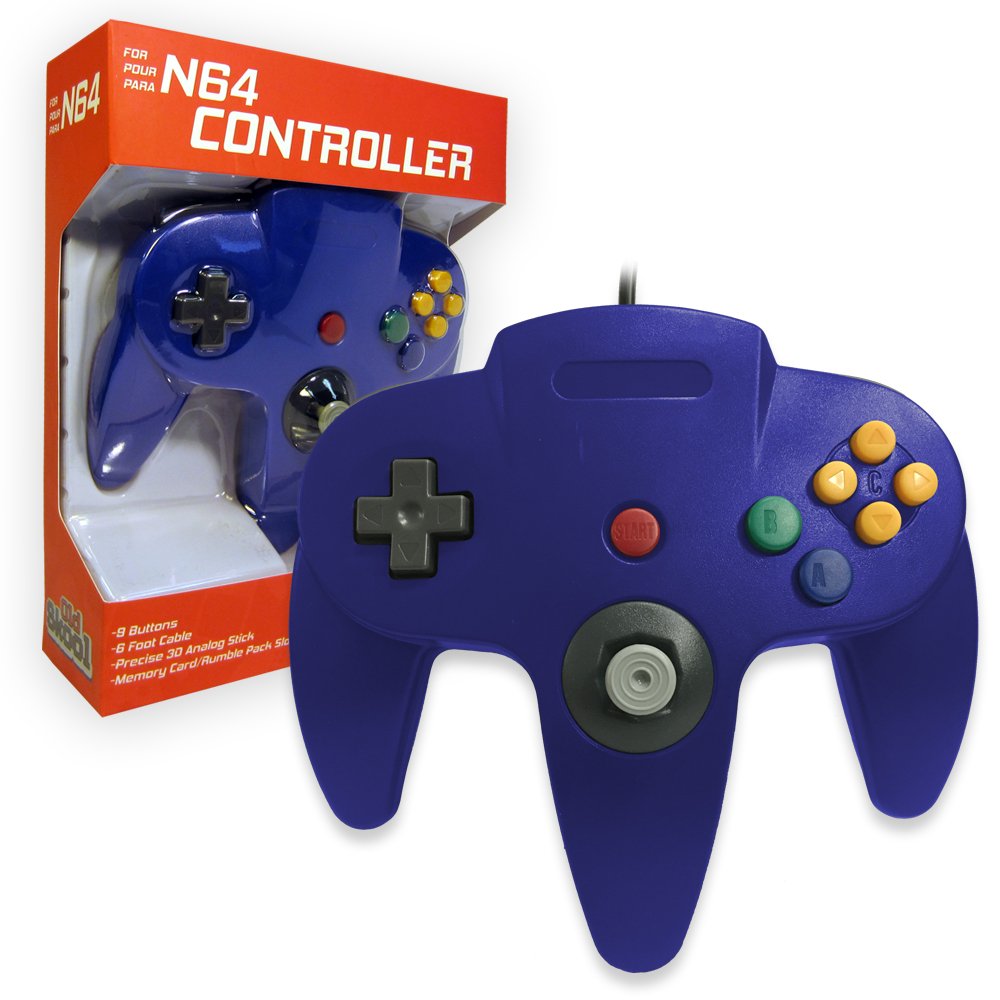 Old Skool Classic Wired Controller Joystick Compatible with Nintendo 64 N64 Game System - Blue