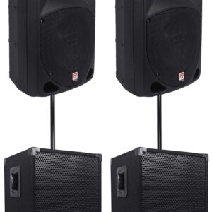 Rockville 2 RPG10 10" Powered 600W DJ PA Speakers+2 Subwoofers+Mounting Poles