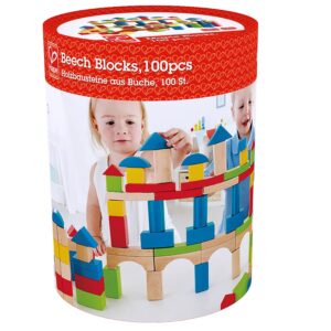 hape award winning 100 pcs wooden building block set with solid storage container| learning educational toys for kids