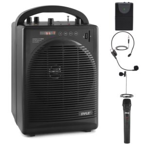 pyle portable outdoor pa speaker amplifier system & microphone set with bluetooth wireless streaming, rechargeable battery - works with mobile phone, tablet, pc, laptop, mp3 player - pwma1216bm, black