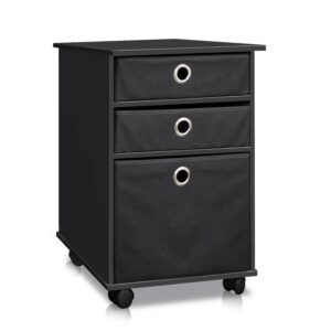 furinno econ organizer with bins and mobility casters, black