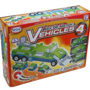 POPULAR PLAYTHINGS Magnetic Mix or Match Vehicles 4 Toy Play Set, 9 Pieces