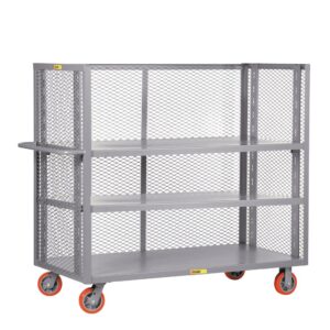 little giant t3-a-2448-6py 3-sided adjustable shelf truck, 2 shelves, mesh sides, 6" polyurethane, 3600 lb. capacity, 251.5" length, 24" width, 57" height