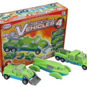 POPULAR PLAYTHINGS Magnetic Mix or Match Vehicles 4 Toy Play Set, 9 Pieces