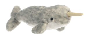 aurora® adorable mini flopsie™ narwhal stuffed animal - playful ease - timeless companions - gray 8 inches