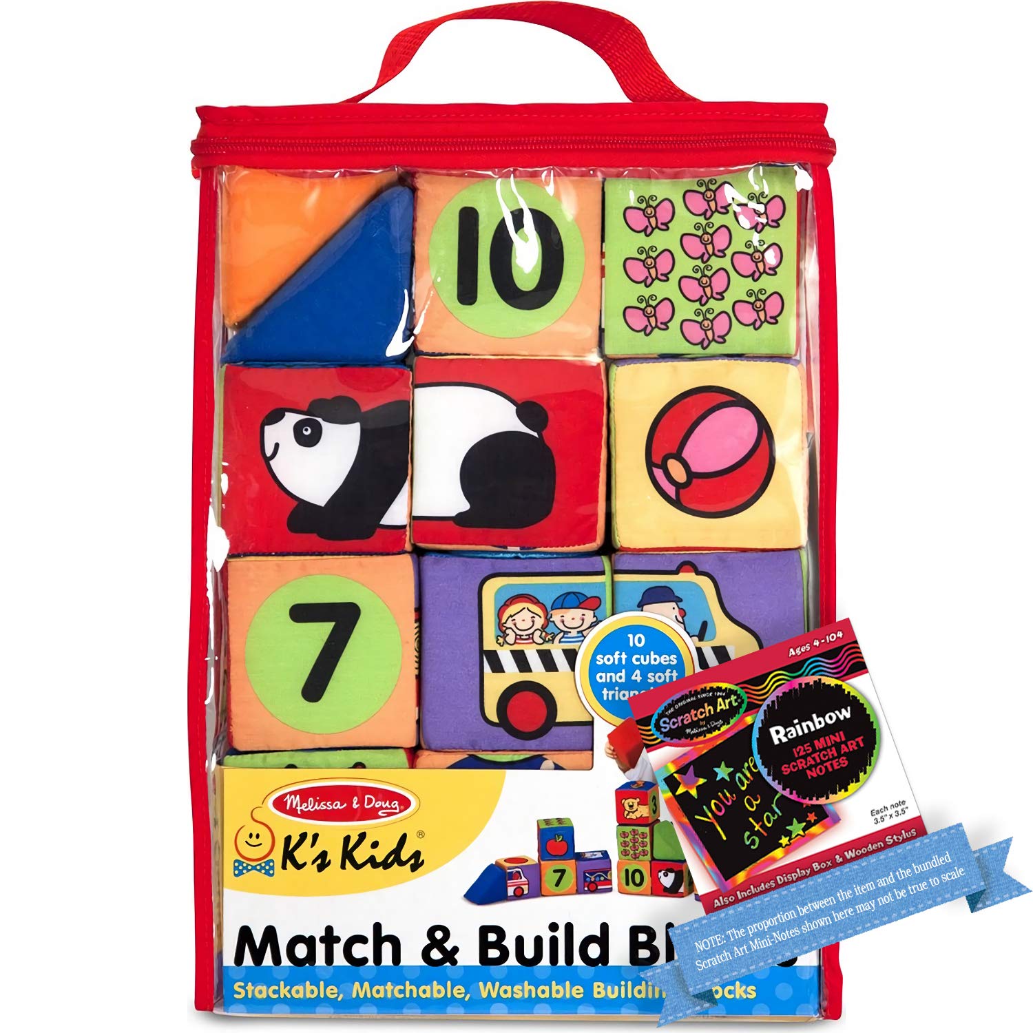 Melissa & Doug Matching & Build Blocks: K's Kids Baby Toy Series & 1 Pair of Baby Socks Bundle (09167)