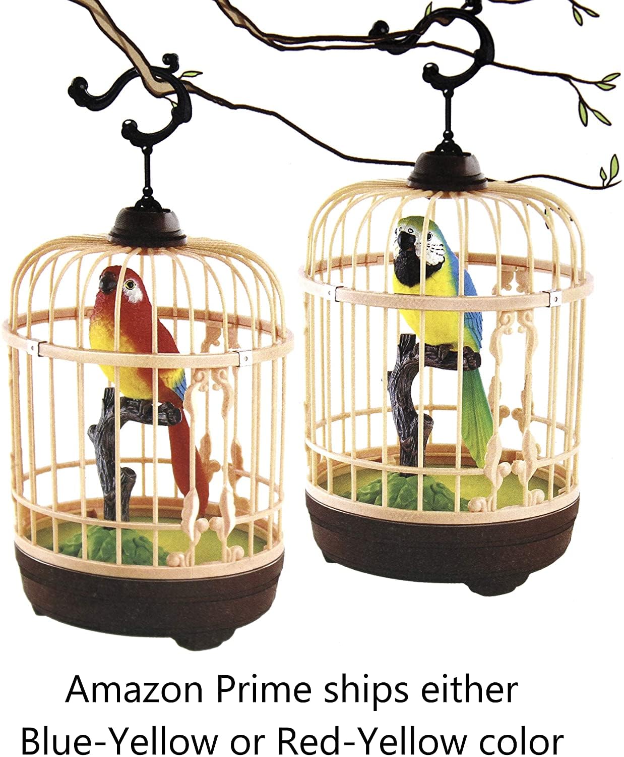 Haktoys Sound-Activated Singing Bird in Cage - Realistic Chirping and Motion, Battery-Operated Desk & Room Accessory with Melodic Sounds