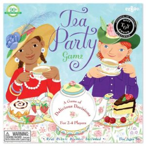 eeboo: tea party spinner game, develops patience and social skills for children, 2 to 4 players, 15 to 30 minute play time, for ages 3 and up