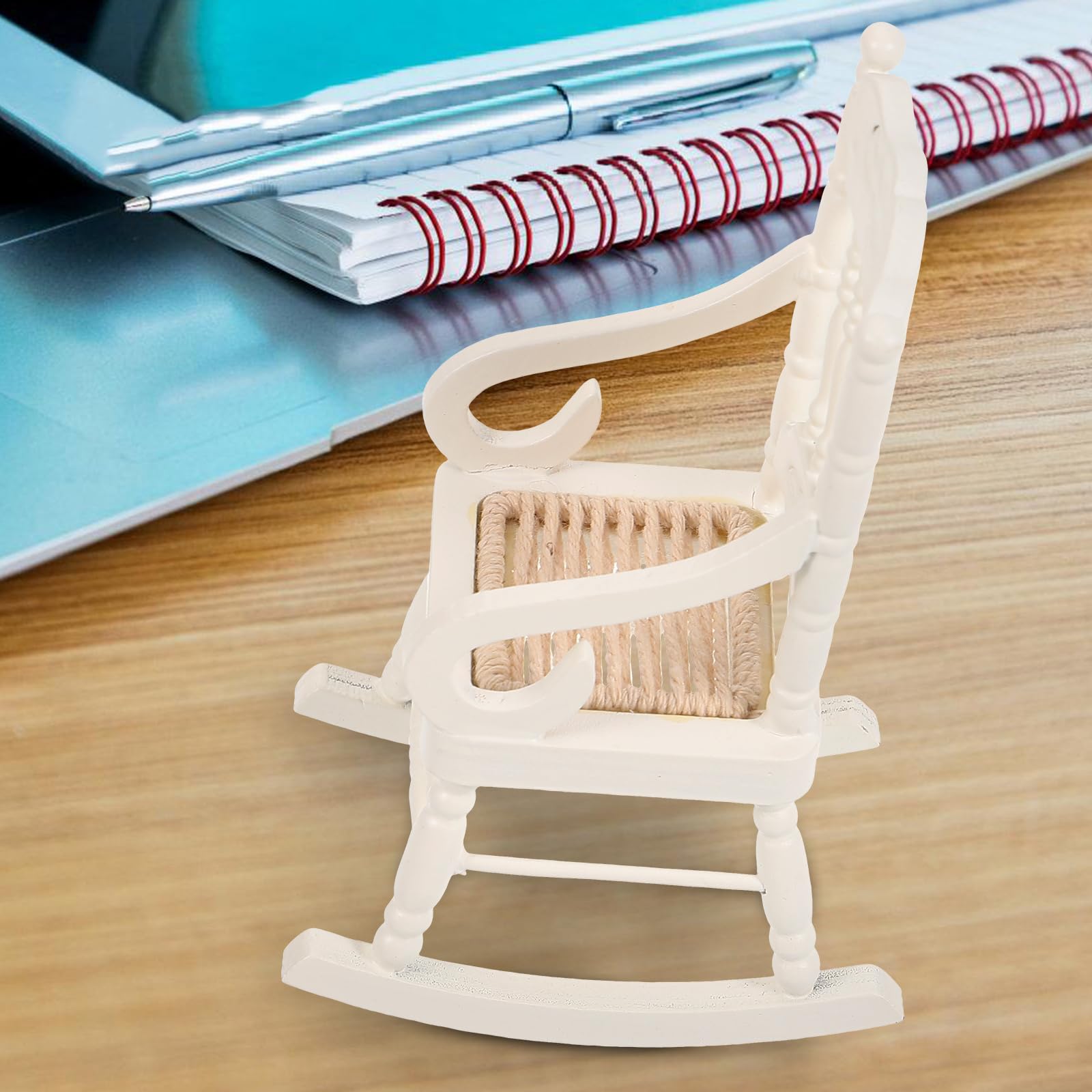 SOIMISS Dollhouse Wooden Chair, 1:12 Dollhouse Miniature Wooden Rocking Chair Model (White)