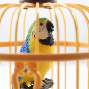 Haktoys Sound-Activated Singing Bird in Cage - Realistic Chirping and Motion, Battery-Operated Desk & Room Accessory with Melodic Sounds