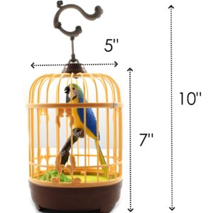 Haktoys Sound-Activated Singing Bird in Cage - Realistic Chirping and Motion, Battery-Operated Desk & Room Accessory with Melodic Sounds