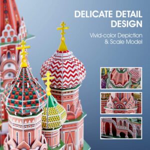 CubicFun LED Russia Cathedral 3D Puzzles for Adults Kids, St.Basil's Cathedral Architecture Building Church Model Kits Toys for Teens, 224 Pieces