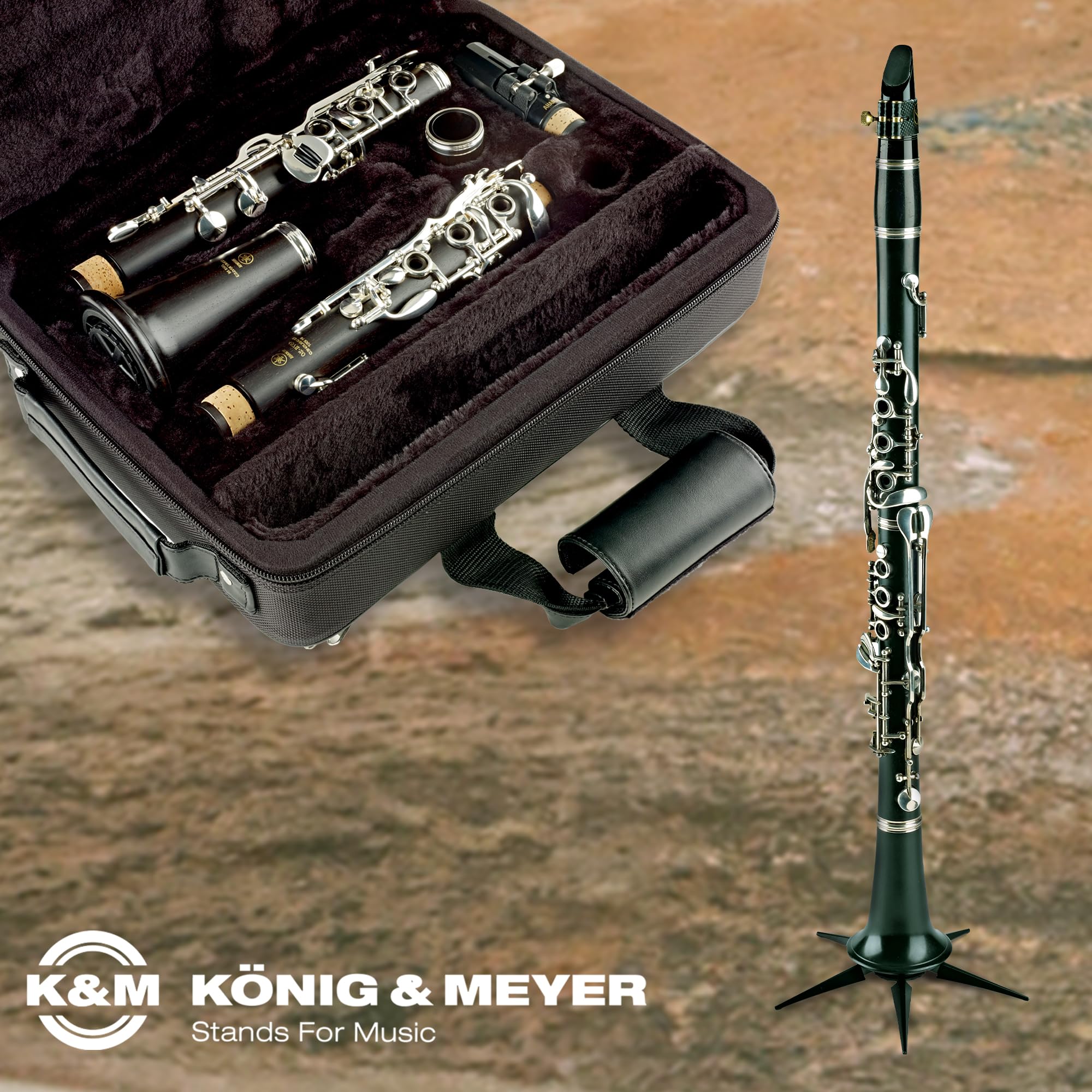 K&M - König & Meyer 15228.000.55 Clarinet In-Bell Portable Stand - Lightweight with 5 Leg Folding Base - Fits A and B Clarinets - Stable Secure Base - Professional Grade - Made in Germany - Black