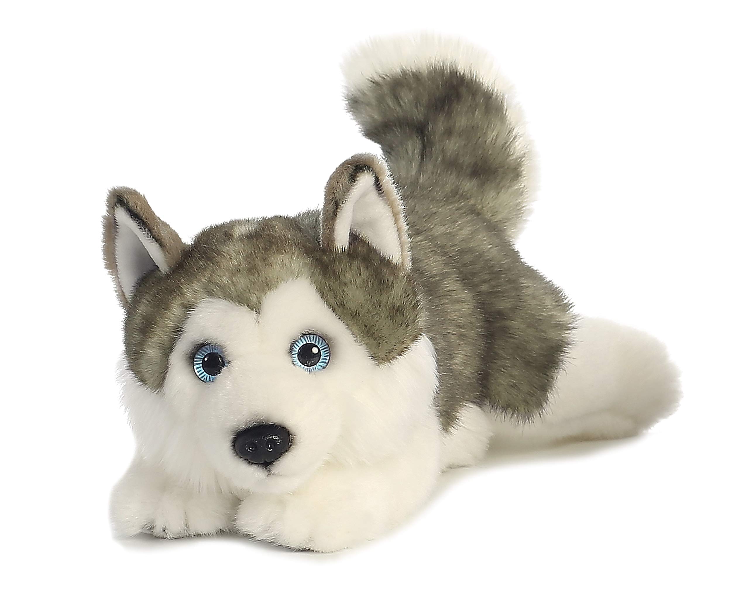 Aurora® Realistic Miyoni® Lying Husky Stuffed Animal - Lifelike Detail - Cherished Companionship - Gray 11 Inches