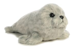 aurora® adorable mini flopsie™ harbor seal stuffed animal - playful ease - timeless companions - gray 8 inches