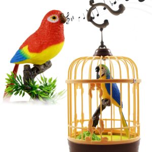 haktoys sound-activated singing bird in cage - realistic chirping and motion, battery-operated desk & room accessory with melodic sounds