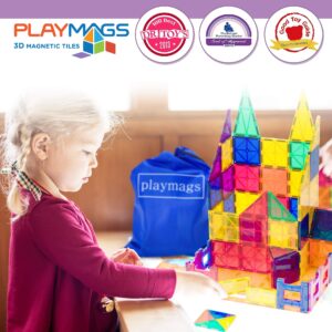 Playmags Magnetic Tiles Train Car Set for Kids - 55pcs Magnet Building Blocks Accessory Set with 4 Cars - Durable Creative STEM Learning Toys for Boys, Girls & Toddlers