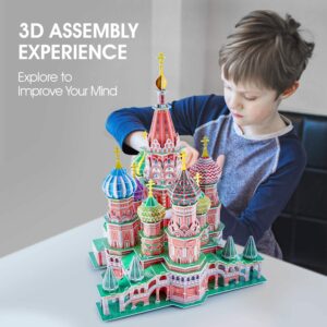 CubicFun LED Russia Cathedral 3D Puzzles for Adults Kids, St.Basil's Cathedral Architecture Building Church Model Kits Toys for Teens, 224 Pieces