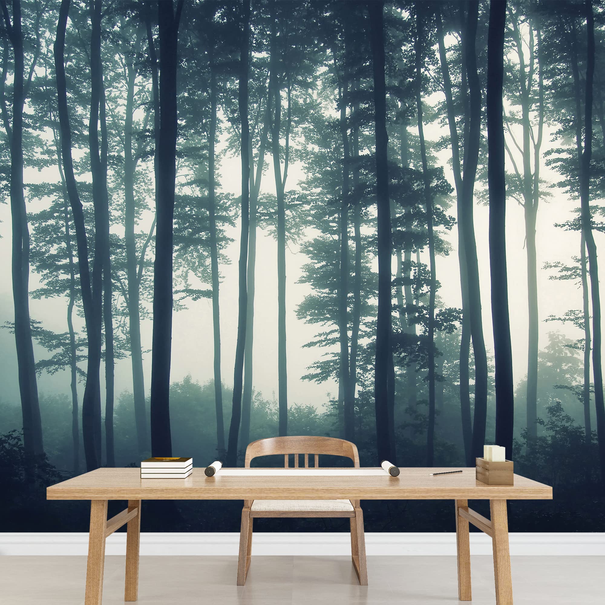 wall26 - Landscape Mural of a Misty Forest - Wall Mural, Removable Sticker, Home Decor - 100x144 inches