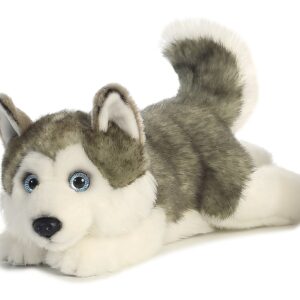 Aurora® Realistic Miyoni® Lying Husky Stuffed Animal - Lifelike Detail - Cherished Companionship - Gray 11 Inches