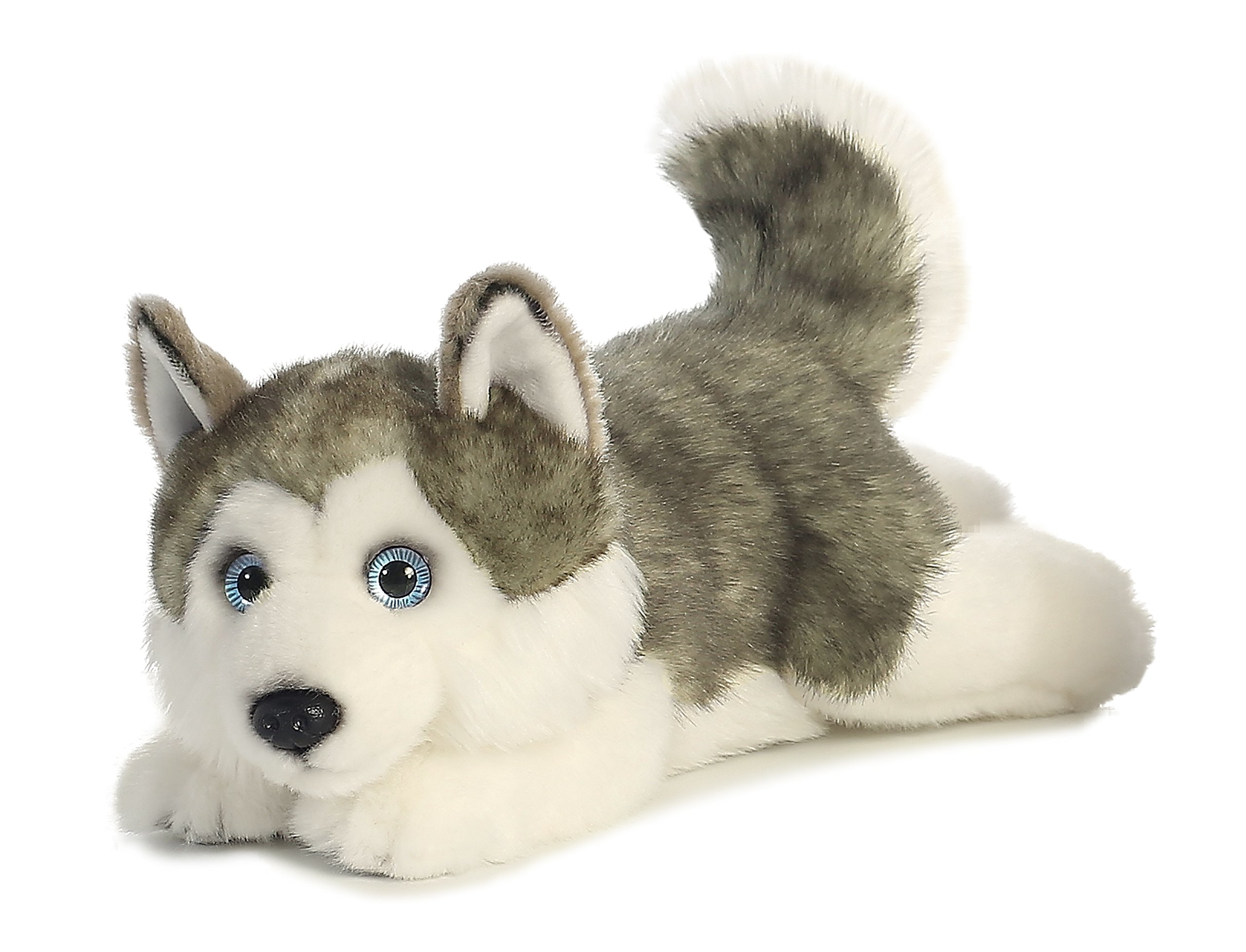 Aurora® Realistic Miyoni® Lying Husky Stuffed Animal - Lifelike Detail - Cherished Companionship - Gray 11 Inches