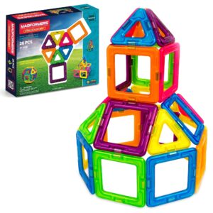 magformers neon 26 pieces rainbow neon colors, educational magnetic geometric shapes tiles building stem toy set ages 3+